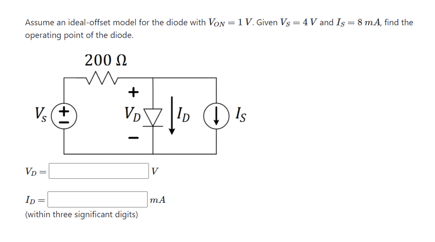 Solved Assume an ideal-offset model for the diode with VON=1 | Chegg.com