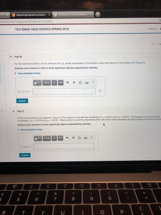 Solved Masteri X Sammy TCU ENGR 10032 STATICS SPRING 2019 | Chegg.com