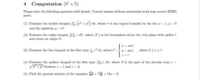 Solved 4 Computation (8′×5) Please solve the following | Chegg.com
