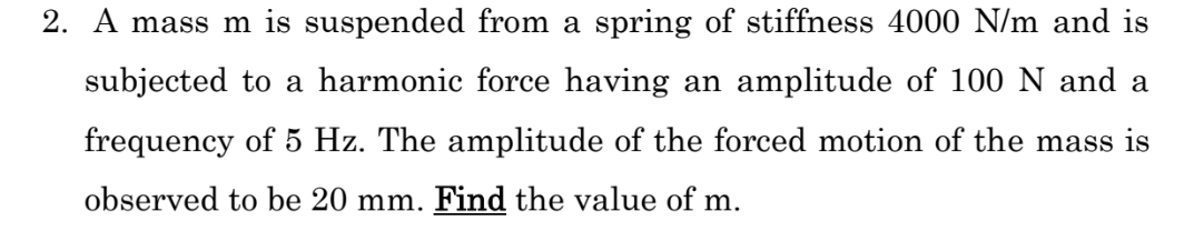 Solved 2. A mass m is suspended from a spring of stiffness | Chegg.com