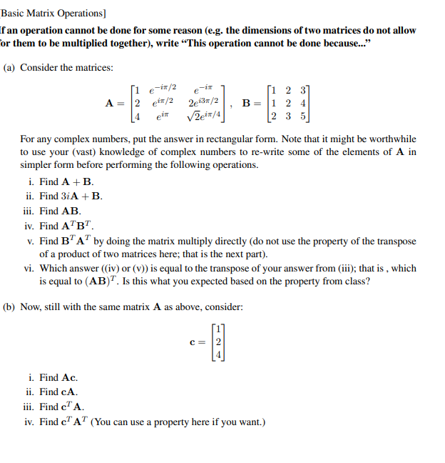 Solved Basic Matrix Operations] fan operation cannot be done | Chegg.com