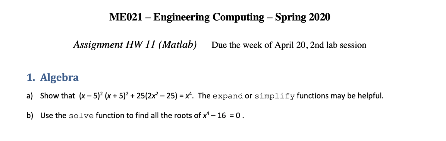 Solved ME021 – Engineering Computing - Spring 2020 | Chegg.com