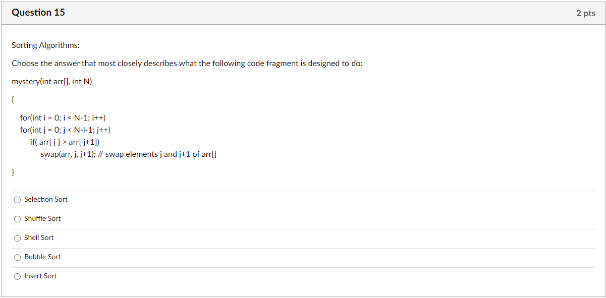 Solved Question 15 2 pts Sorting Algorithms: Choose the | Chegg.com