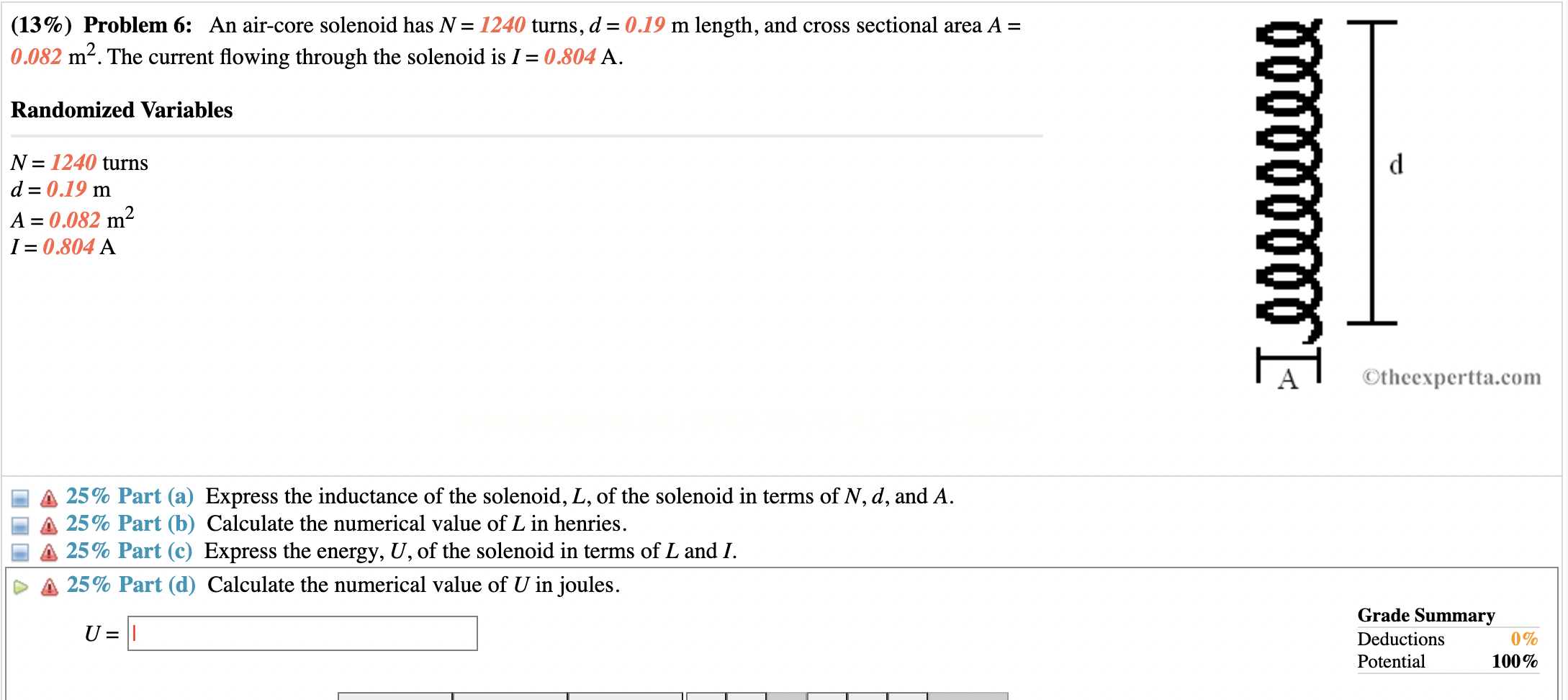Solved (13\%) Problem 4: Inductance of a solenoid: A | Chegg.com