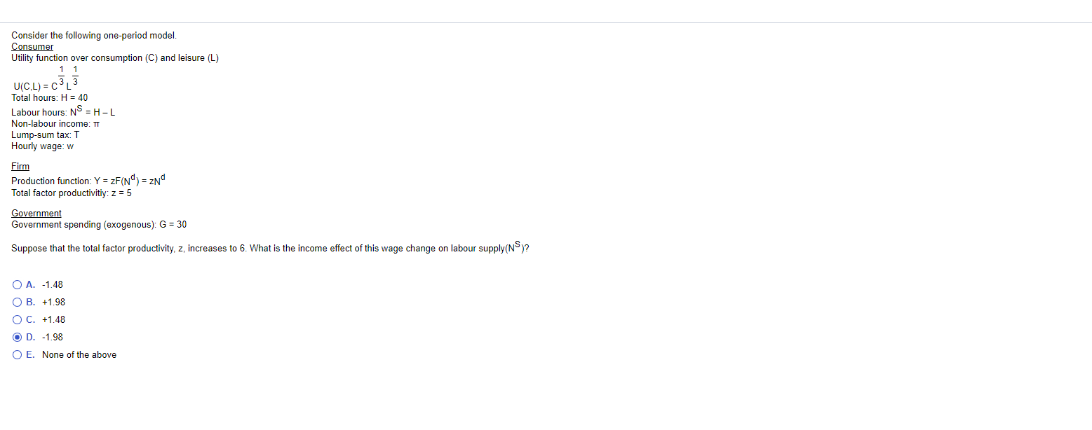 Solved Consider the following one-period model. Consumer | Chegg.com