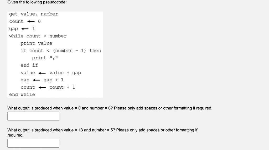 Solved Given the following pseudocode: get value, number | Chegg.com