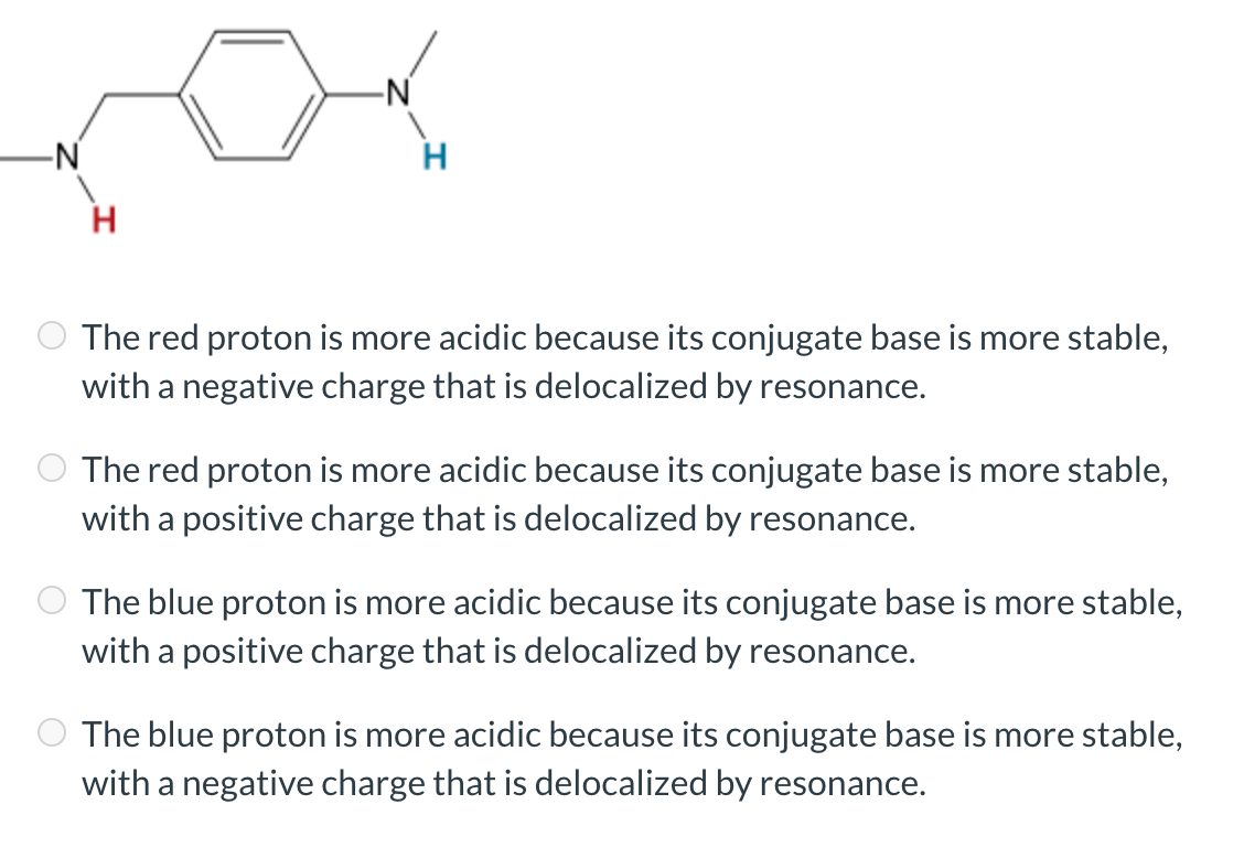 Solved The red proton is more acidic because its conjugate | Chegg.com