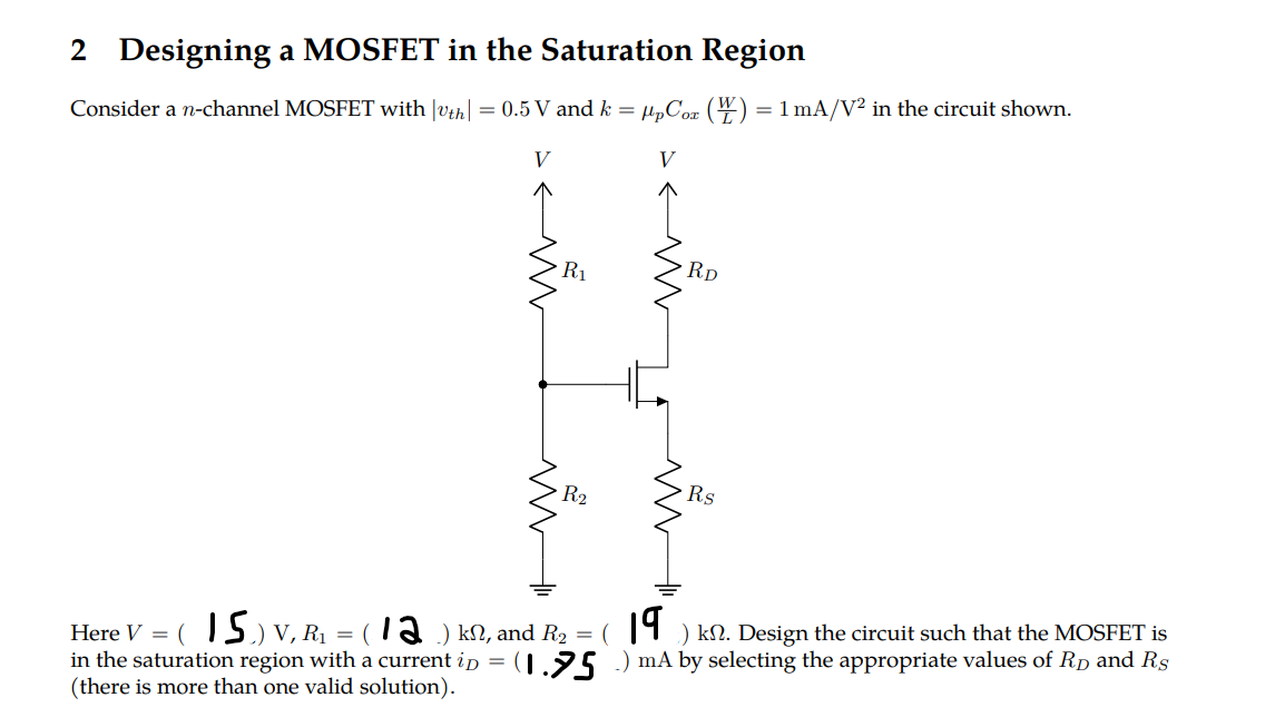 Solved 2 Designing a MOSFET in the Saturation Region | Chegg.com