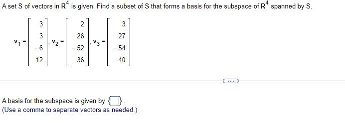 Solved A set S of vectors in R* is given. Find a subset of S | Chegg.com
