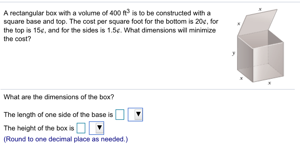 Solved A rectangular box with a volume of 400 ft3 is to be | Chegg.com