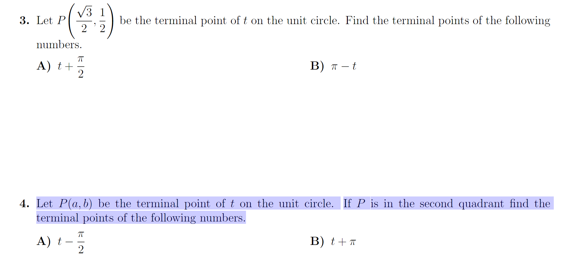 Solved 3. Let P(23,21) be the terminal point of t on the | Chegg.com