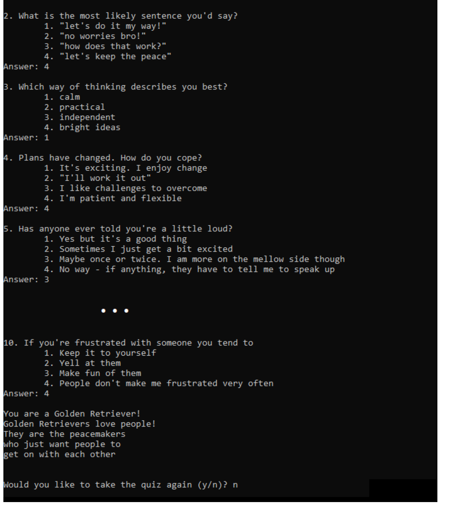 Solved (i) personality.cpp Here are four animals that | Chegg.com