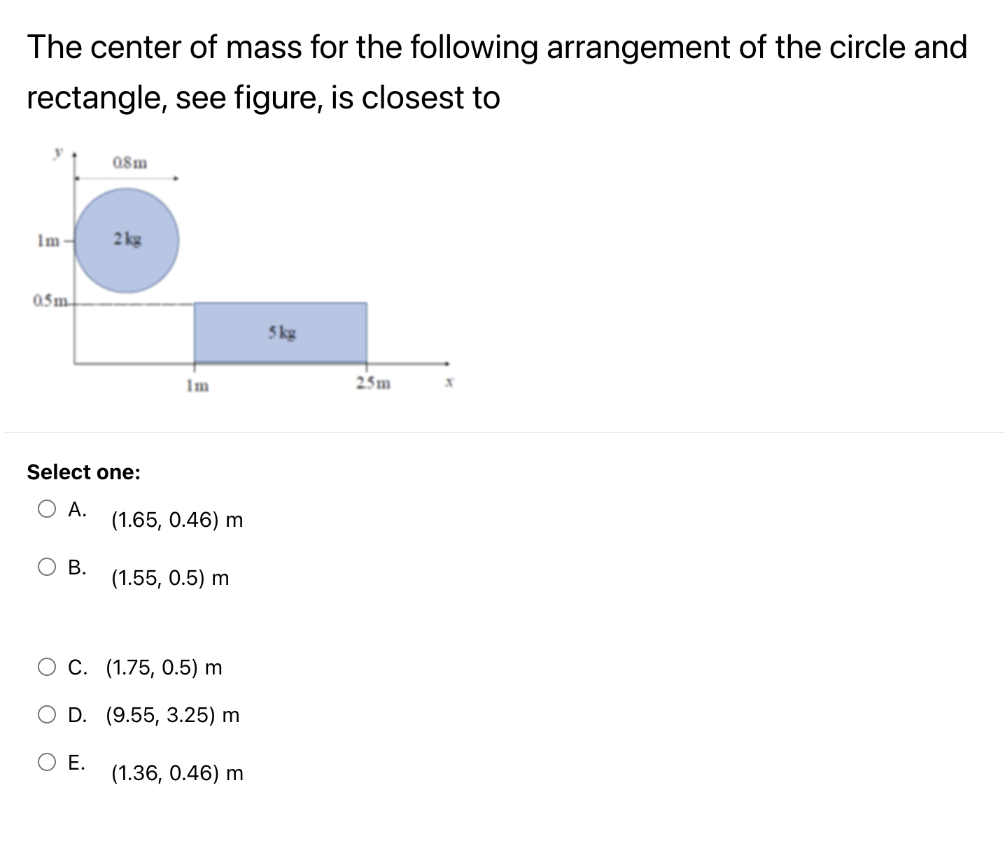 Solved The center of mass for the following arrangement of | Chegg.com
