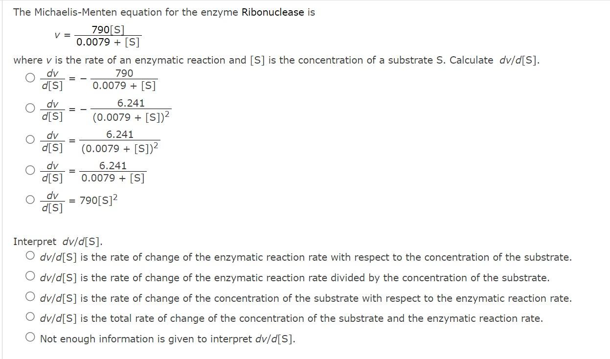 Solved The Michaelis-Menten equation for the enzyme | Chegg.com