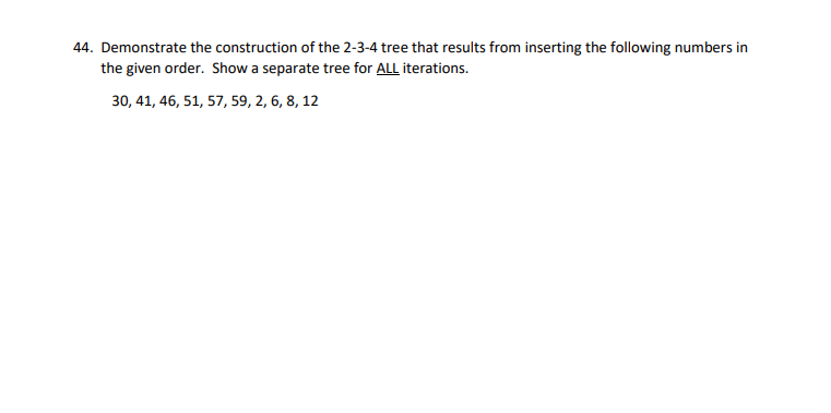 Solved 44. Demonstrate the construction of the 2-3-4 tree | Chegg.com