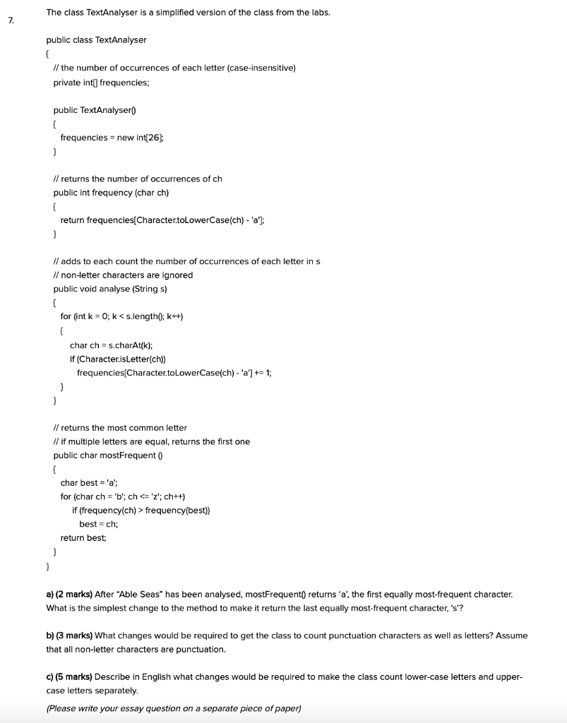 Solved The class TextAnalyser is a simplified version of the | Chegg.com