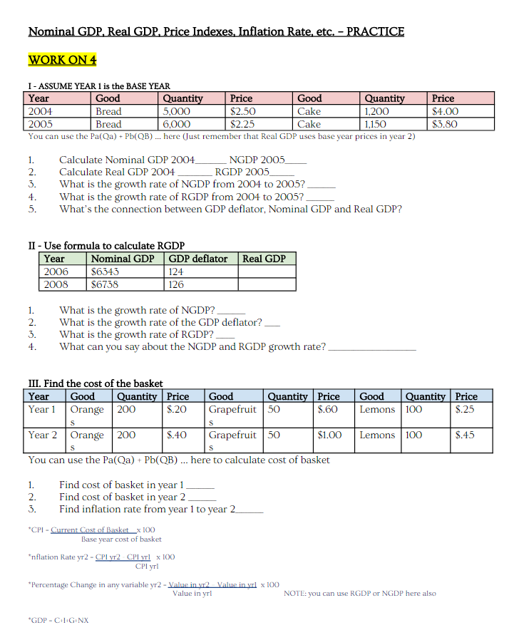 Solved Nominal GDP. Real GDP. Price Indexes, Inflation Rate, | Chegg.com