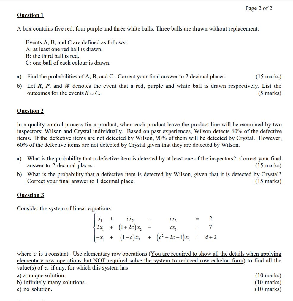 Solved Page 2 of 2 Question 1 A box contains five red, four | Chegg.com