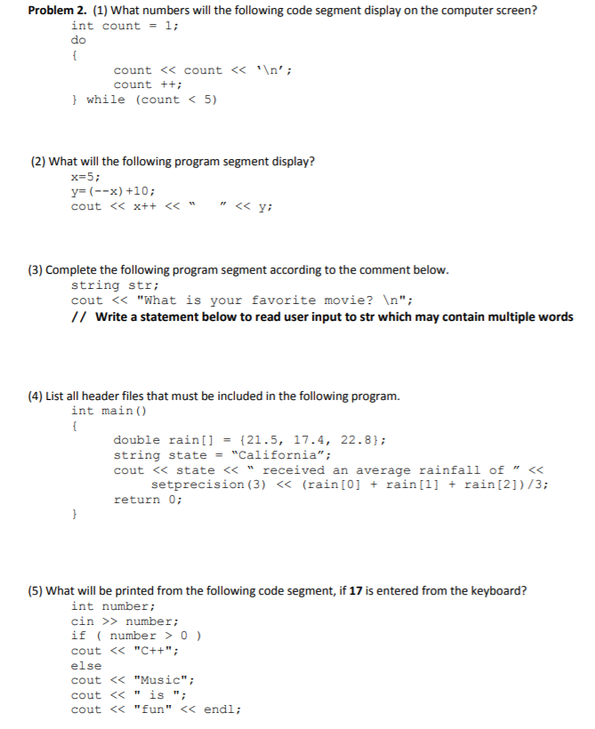 Solved Problem 2 1 What Numbers Will The Following Code