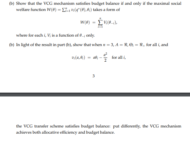 In class, we derived the following VCG transfer rule | Chegg.com