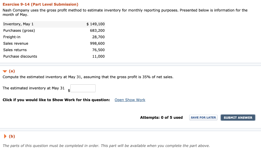 Solved Exercise 9-14 (Part Level Submission) Nash Company | Chegg.com