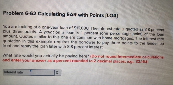 Solved Problem 6-62 Calculating EAR with Points [LO4] You | Chegg.com