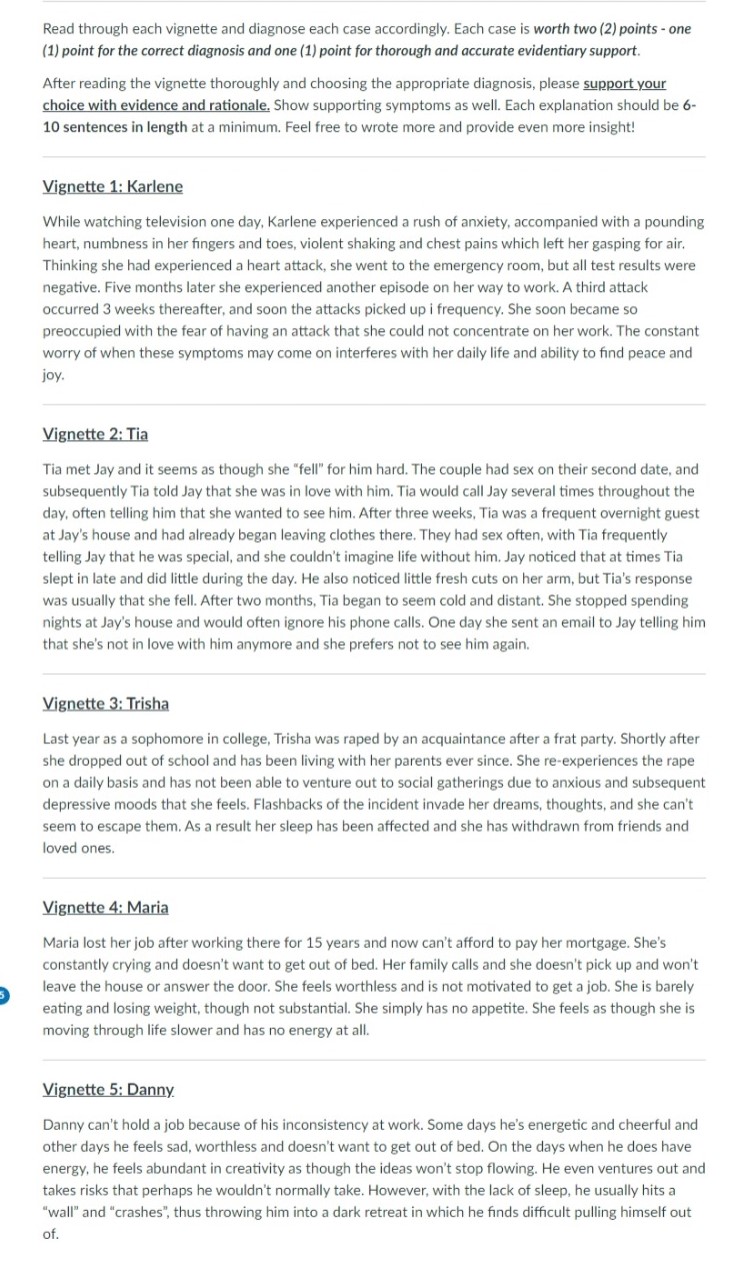 Solved Read through each vignette and diagnose each case | Chegg.com
