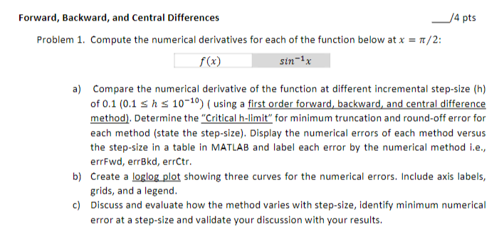 Solved Forward, Backward, and Central Differences 4 pts | Chegg.com