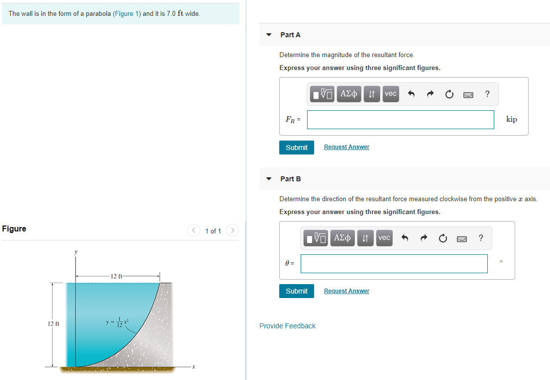 Solved The wall is in the form of a parabola (Figure 1) and | Chegg.com