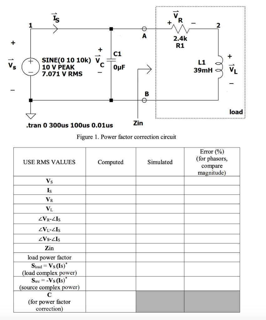 Solved 1. Use RMS values for all phasors. This is what would | Chegg.com