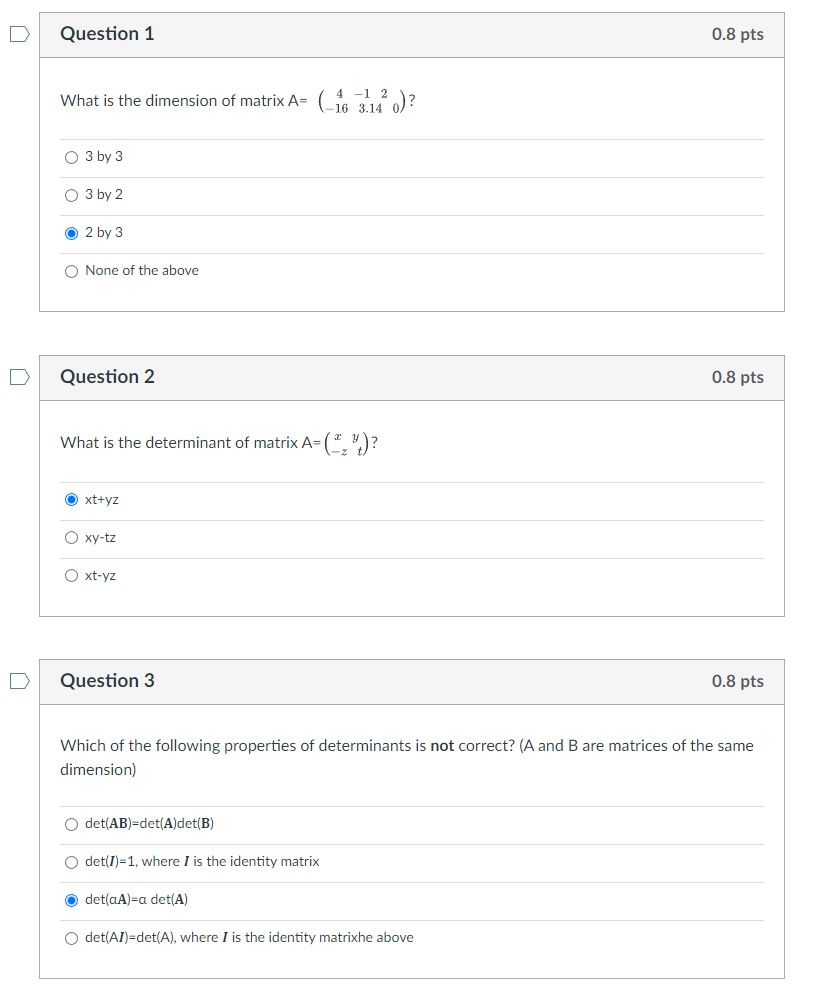 Solved What is the dimension of matrix A=(4−16−13.1420) ? | Chegg.com