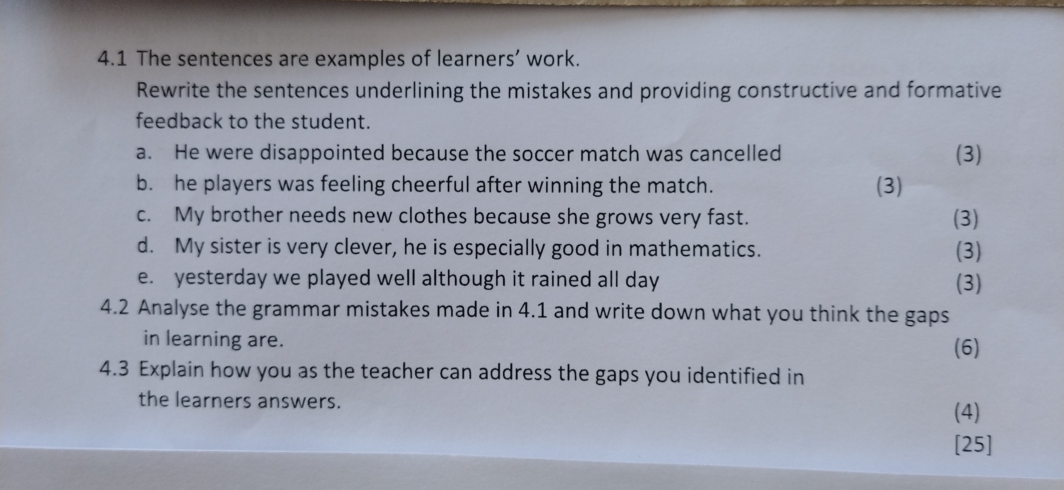 4.1 The sentences are examples of learners' work. | Chegg.com