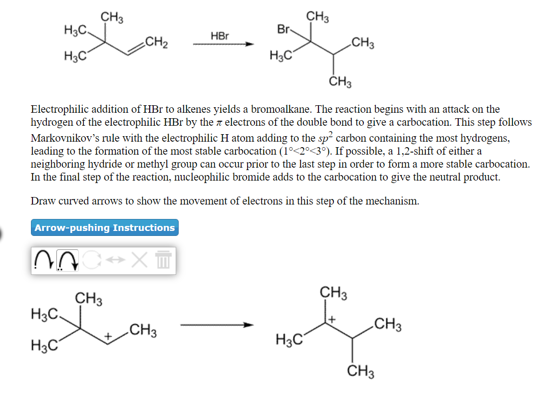 Solved CH3 CH3 Br more CH₂ HBr CH3 H3C H3C Electrophilic | Chegg.com