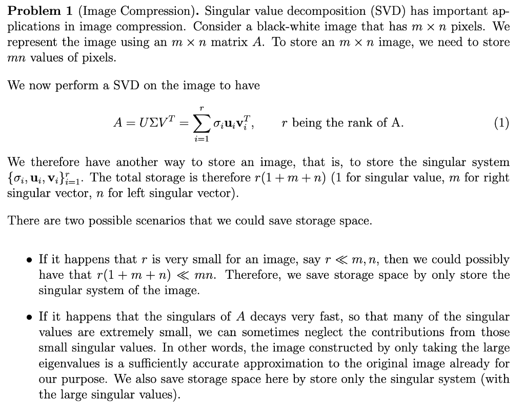 Problem 1 Image Compression Singular Value