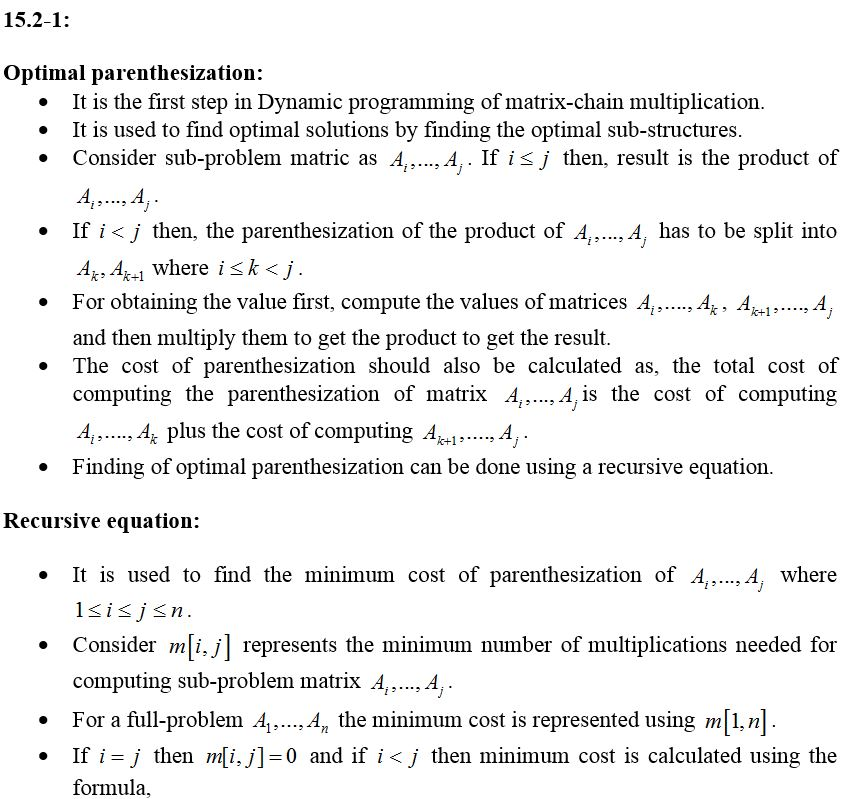 (Solved) - Find an optimal parenthesization of a matrix-chain product ...