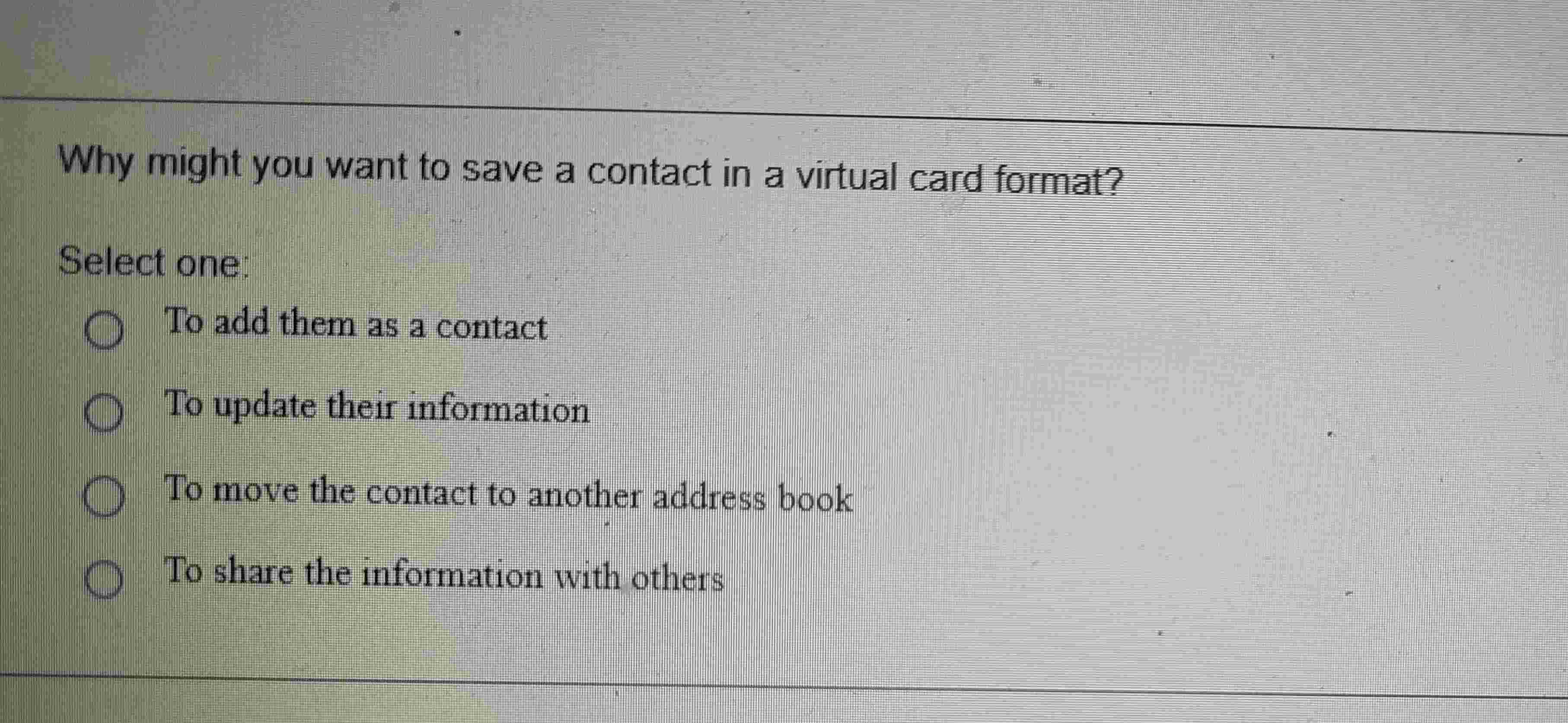 Solved Why might you want to save a contact in a virtual | Chegg.com
