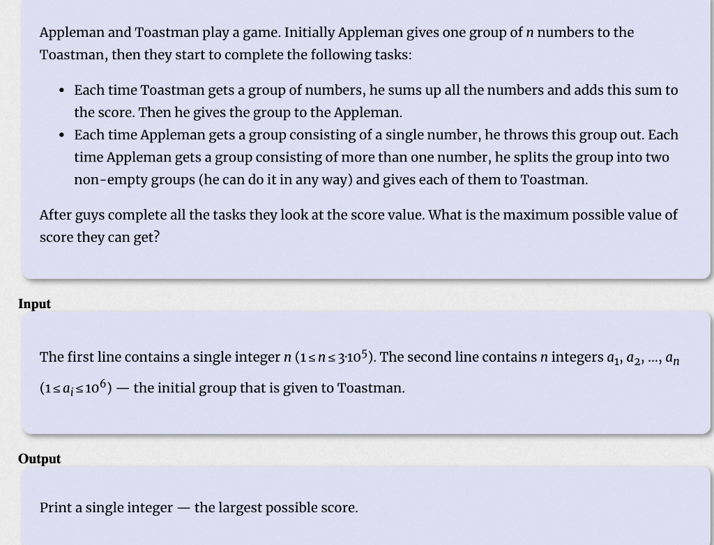 Solved Appleman and Toastman play a game. Initially Appleman | Chegg.com