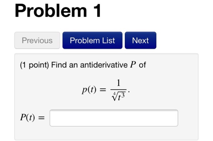 Solved Problem 1 Previous Problem ListNext (1 point) Find an | Chegg.com