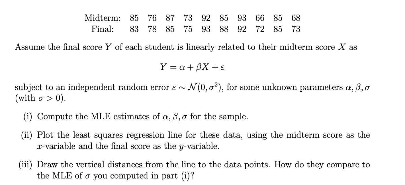 Solved Suppose the midterm and final scores of 10 students | Chegg.com