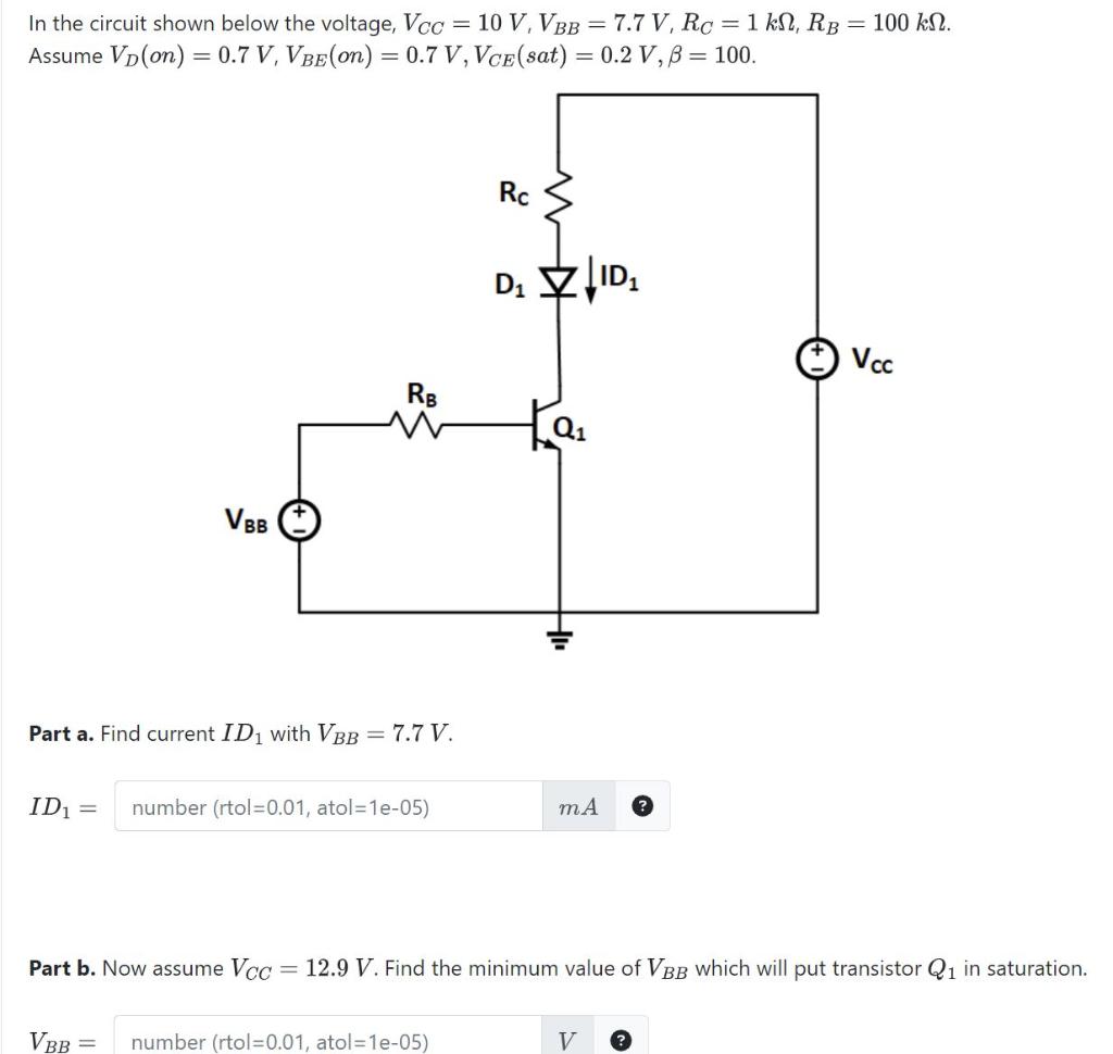 Solved In the circuit shown below the voltage, VCC=10 | Chegg.com