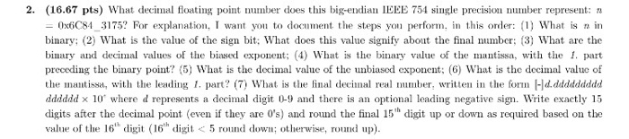 Solved What decimal floating point number does this | Chegg.com