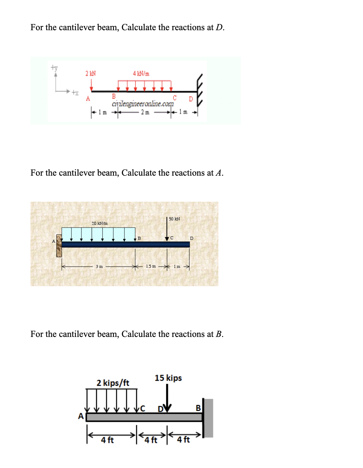Solved For the cantilever beam, Calculate the reactions at | Chegg.com Solved For the cantilever beam, Calculate the reactions at | Chegg.com