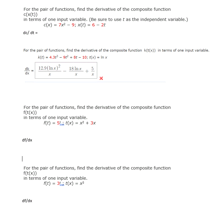 Solved For the pair of functions, find the derivative of the | Chegg.com