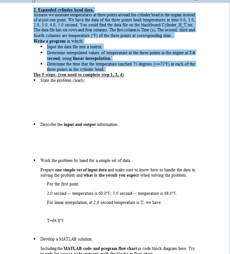 QUESTION USING MATLAB 2. Expanded cylinder head data. | Chegg.com