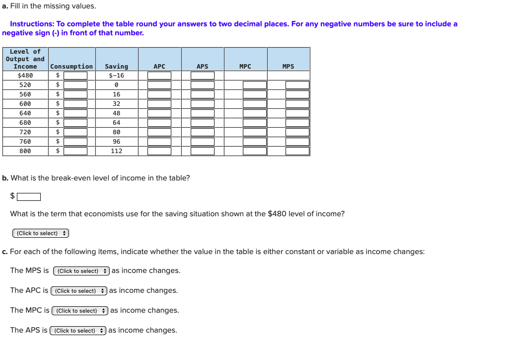 Solved a. Fill in the missing values. Instructions: To | Chegg.com