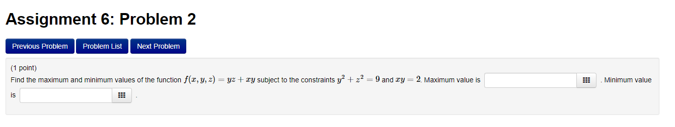 Solved Assignment 6: Problem 2 Previous Problem Problem List | Chegg.com