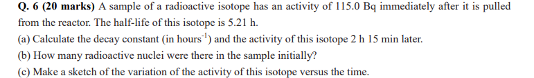 Solved Q. 6 (20 marks) A sample of a radioactive isotope has | Chegg.com