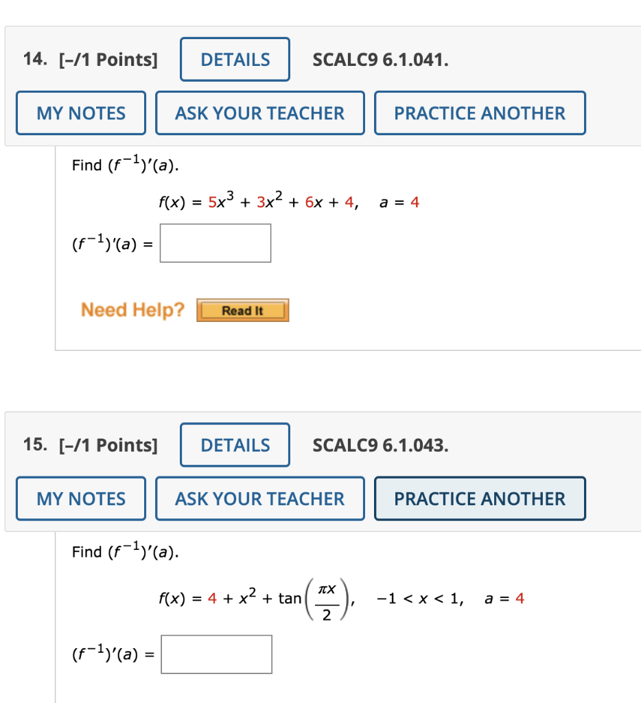 Solved 14 [ 1 Points] Details Scalc9 6 1 041 My Notes Ask