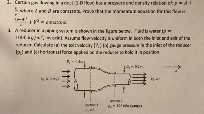 Solved Certain gas flowing in a duct (1-D flow) has a | Chegg.com