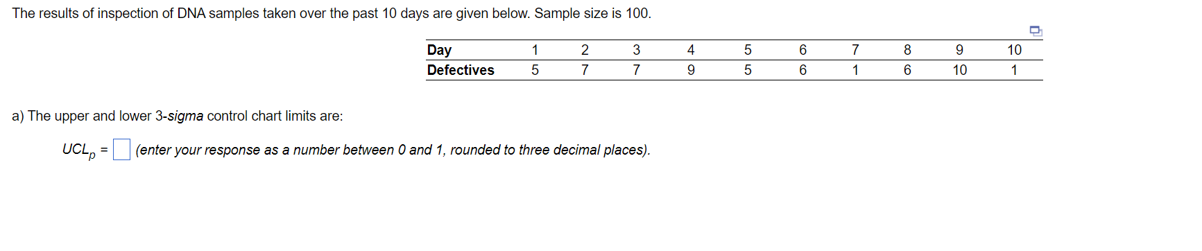 Solved a) The upper and lower 3-sigma control chart limits | Chegg.com